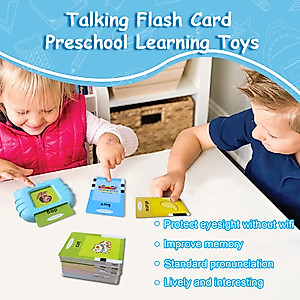 Talking Flash Cards Educational Toys - Talking Flashcards Learning Toys for Toddlers - Montessori Toys Flash Cards for Age 2 3 4 5 6 - Blue