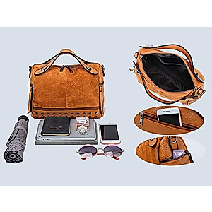 XACKWUERO Women Fashion Classic PU Leather Bag Rivet Studded Crossbody Bag Tote Shopping Shoulder Handbag (Black)