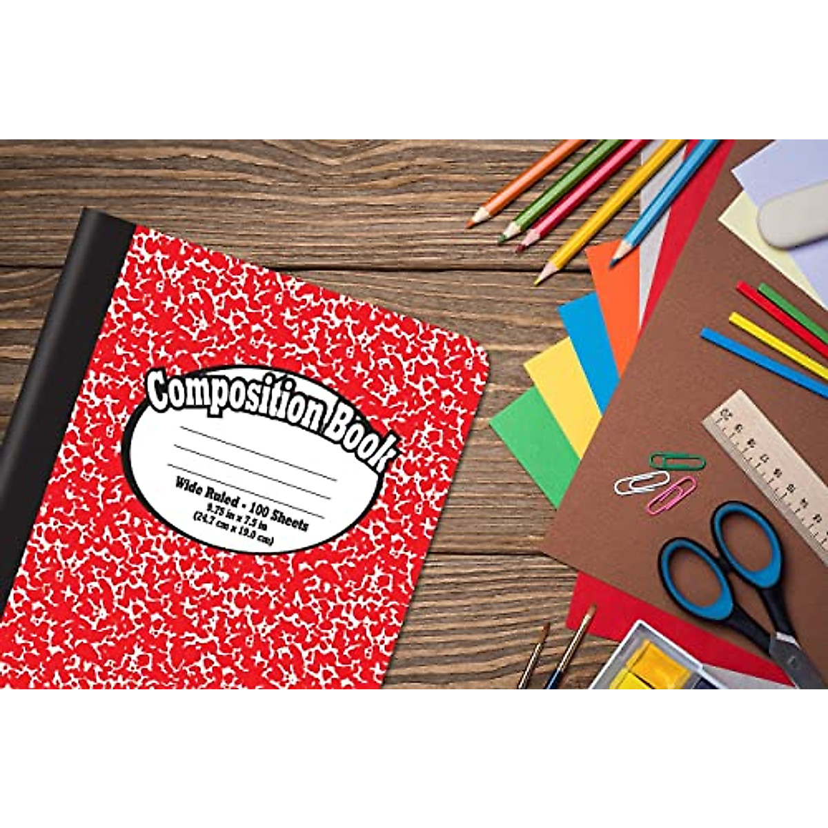 Better Office Products Composition Book Notebook - Hardcover, Wide Ruled (11/32-inch), 100 Sheet, One Subject, 9.75" x 7.5", Assorted Covers: Red, Blue, Green, Purple-4 Pack