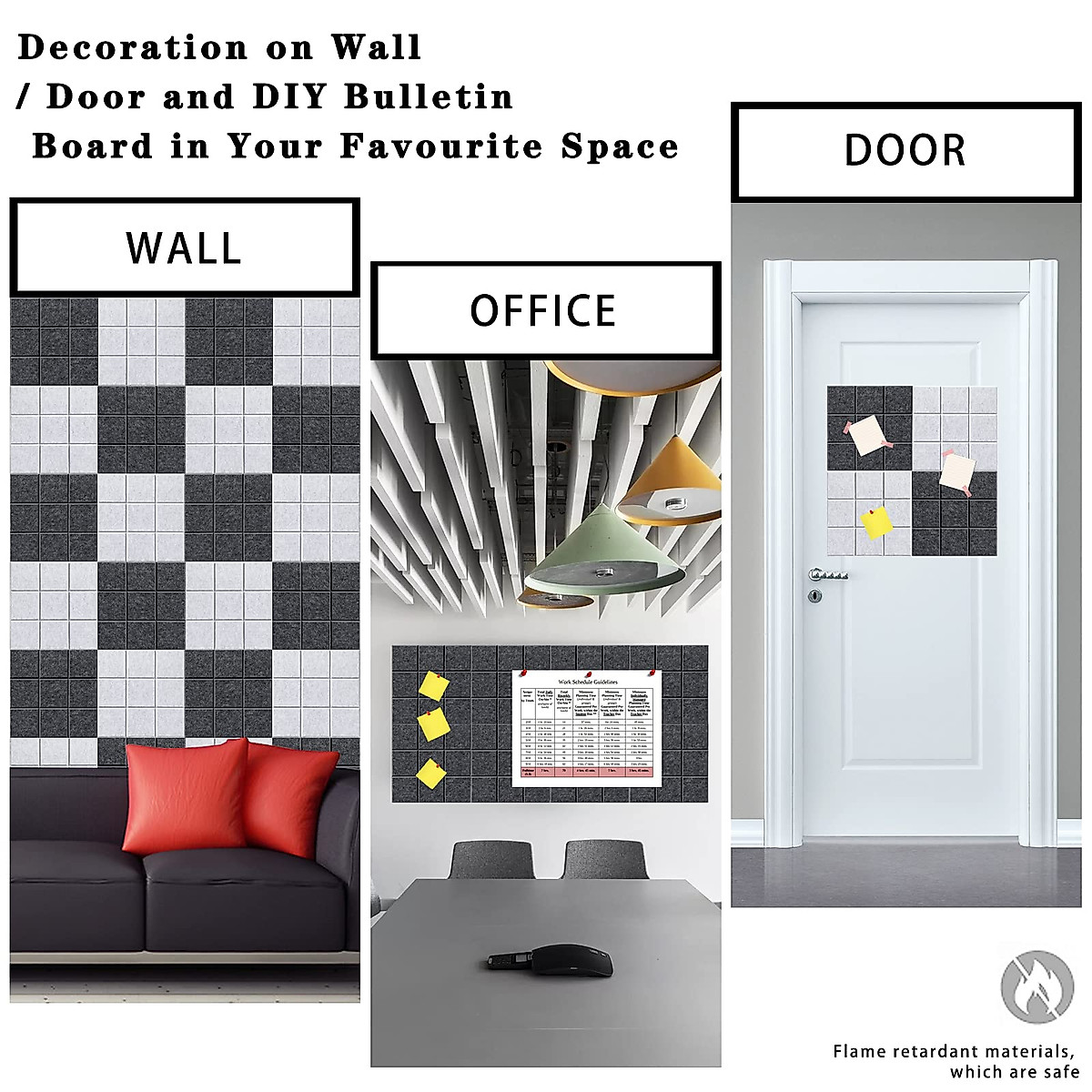 GoTiling Acoustic Panels Self-Adhesive Felt Decorative Soundproofing Panel Tiles, High Density Sound Absorbing Panels 9 Grids Pin Board, Acoustic Treatment for Home & Offices, 6 Pack, Light Grey