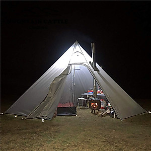 Ultralight 4 Person Tipi Hot Tent with Fire Retardant Stove Jack for Flue Pipes with 2 Doors Height 7.2FT