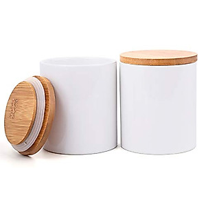 Lawei 2 Pack Ceramic Food Jar with Bamboo Lids - 10 oz Ceramic Coffee Canister Airtight Storage Jars for Serving Coffee, Spice, Tea and More