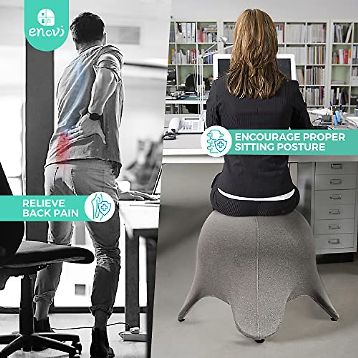 ENOVI Starfish Ball Chair, Yoga Ball Chair Exercise Ball Chair Ergonomic Design for Home Office Desk, Stability Ball & Balance Ball Seat to Relieve Back Pain, 24IN, FG