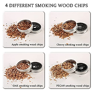 Tipsyoo Cocktail Smoker Kit with Torch Drink Smoker Old Fashioned Smoker Kit for Whiskey Bourbon Wine 4 Flavors Wood Chips Cherry Pecan Apple Oak Glass Infuser Kit Household Party Gifts for Men (No Butane)