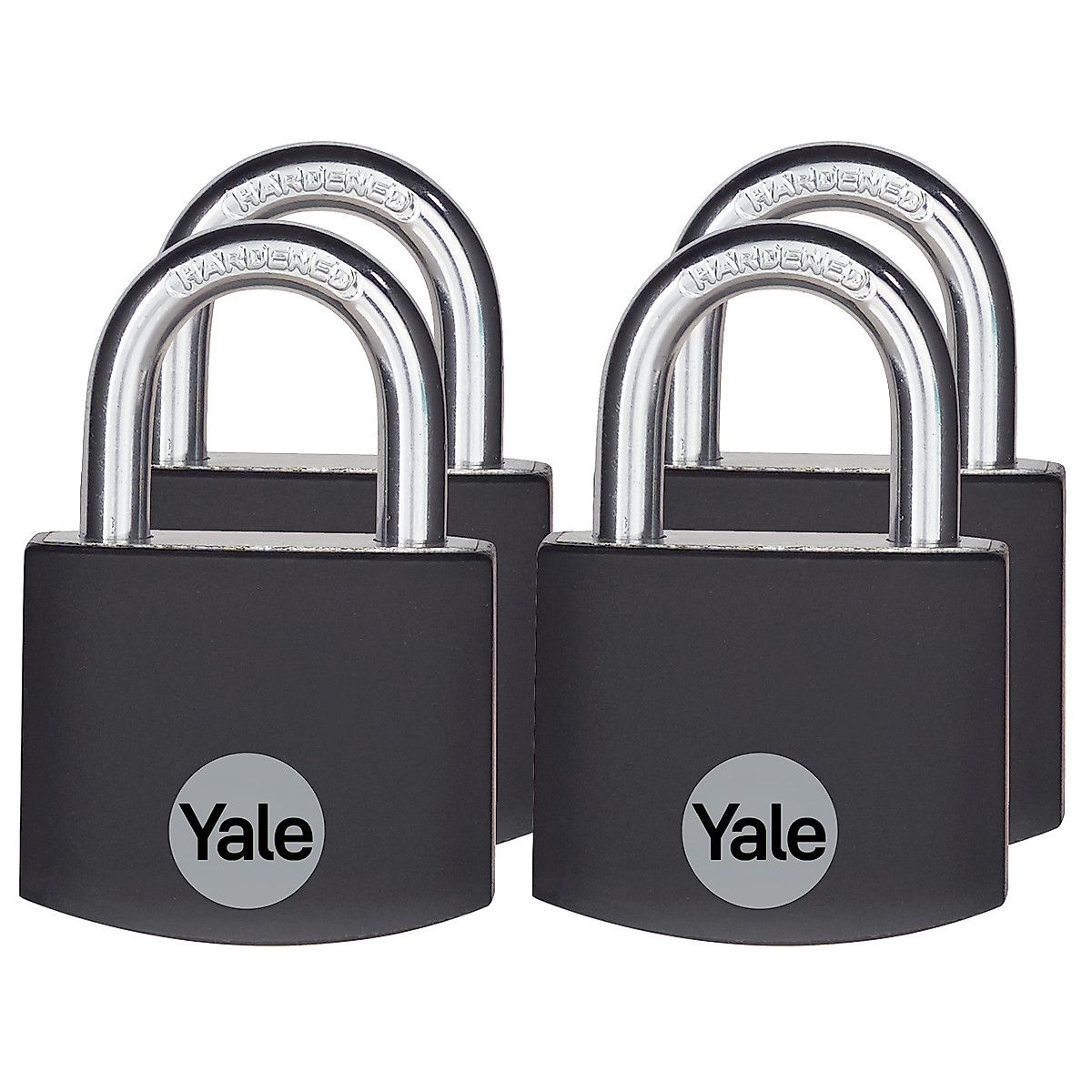 Yale Small Covered Aluminum Padlock with 4 keyed Alike Keys for Gym Locker, Luggage, and Cases (4 Pack)