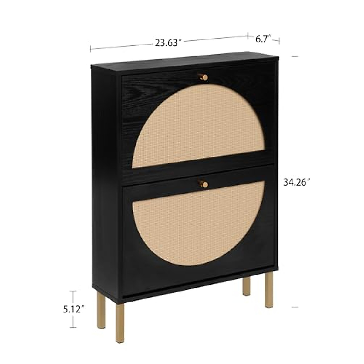 ZeHuoGe Natural Rattan Shoe Cabinet with 2 Flip Drawers, Entrance Hallway Slim Entryway Shoe Organizer, Black Shoe Rack Storage Cabinet for Modern Heels, Boots, Slippers (Black)