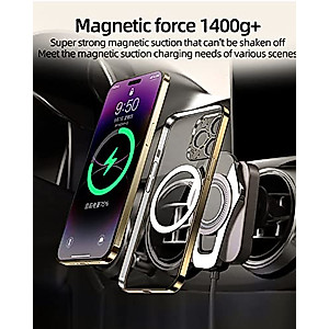 Uxinuo Magnetic Matallic Glossy Clear for iPhone 14 Pro Max Phone Case with Full Camera Cover Protection [N52 Magnets] [Military Grade Drop Protection] for Women Girls Phone Case (6.7") Golden