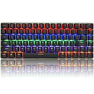 LexonElec Wireless Mechanical Keyboard,Two Mode BT5.0/USB-C 82 Keys Bluetooth Mechanical Keyboard,Rainbow LED Backlit,Compact Gaming Keyboard for Windows Mac PC Gamer(Black)