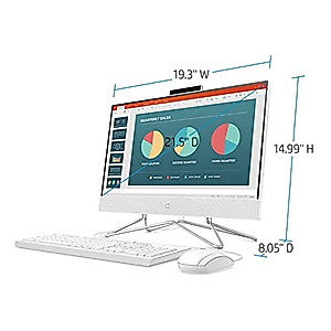 HP 2021 21.5" FHD All-in-One Desktop, Intel Celeron G5900T Processor, 4GB RAM, 256GB SSD, HDMI, DVD, WiFi, Webcam, Bluetooth, Keyboard + Mouse, Windows 10, White, 2-Week IFT-Care Support