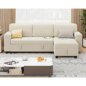Flamaker 80" Sleeper Sofa, Sofa Bed with Built-in Large Storage and 2 Bookshelves, Convertible Sectional Sofa Couch, Pull Out Couch with USB, Modern Couches for Living Room (Corduroy, Light Beige)