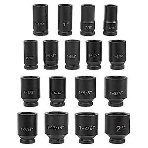 VEVOR Impact Socket Set 3/4 Inches 22 Piece Deep Impact Sockets, Socket Assortment 3/4 Inches Drive Socket Set Impact Standard SAE Sizes 7/8 Inches to 2 Inches Includes Adapters and Ratchet Handle