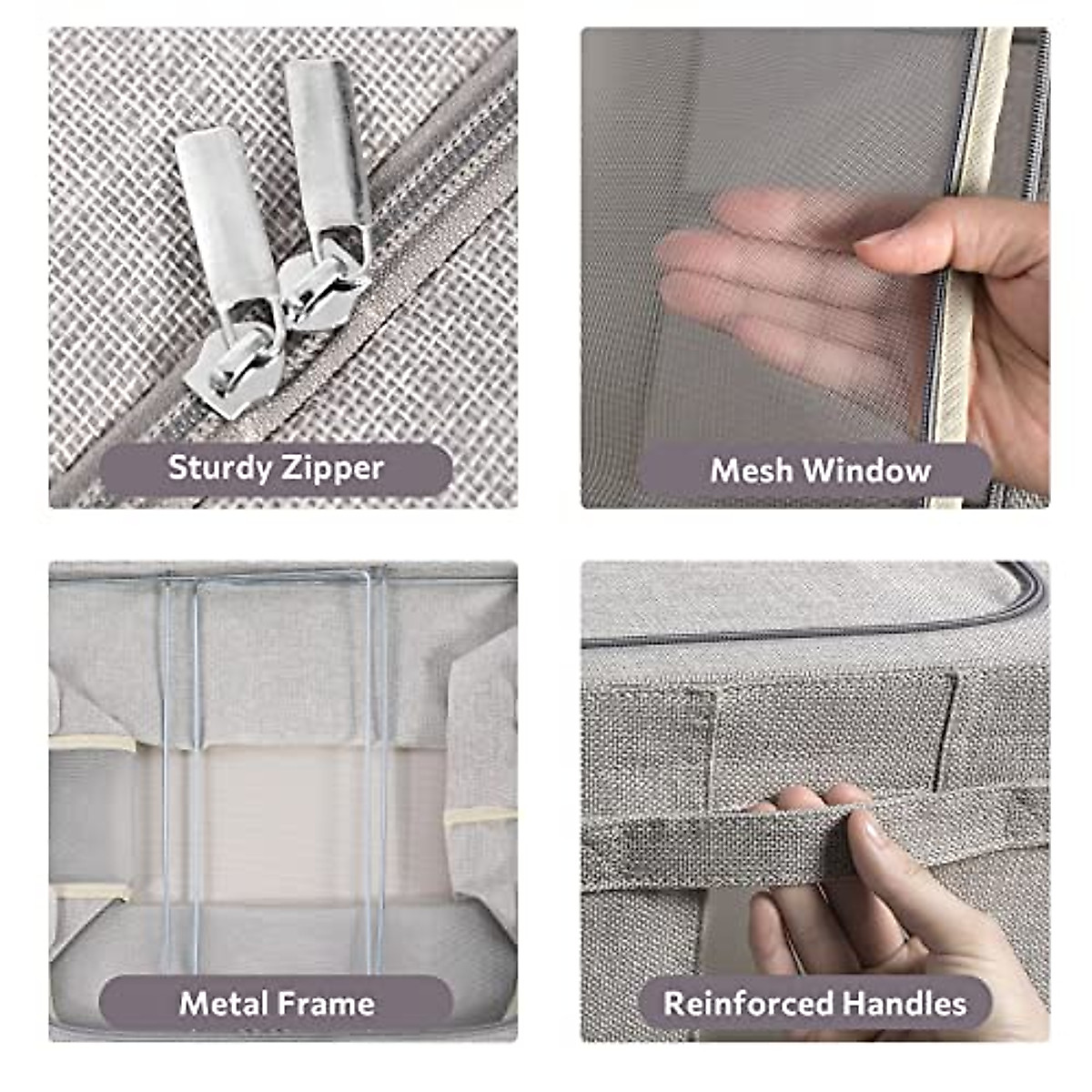 FAikhom 3 Pack Clothes Storage Bins Stackable Storage Box Large Capacity Foldable Metal Frame Storage Container Organizer with Mesh Window and Carrying Handles (Small-22L, Light Gray)