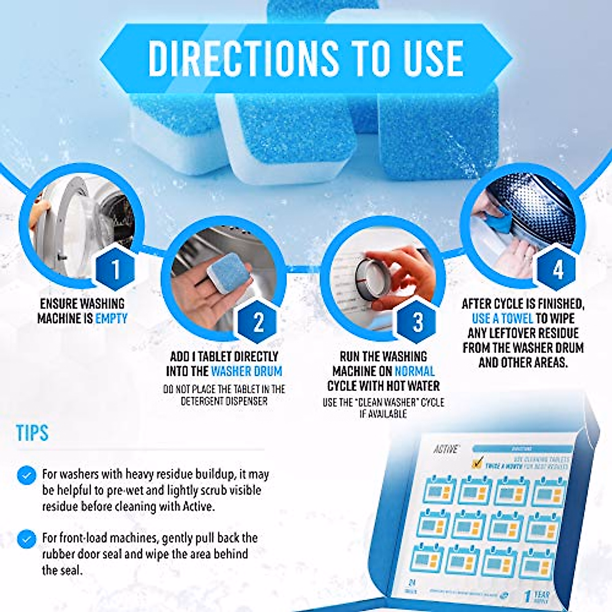 Washing Machine Cleaner Descaler 48 Pack - Value Size Deep Cleaning Tablets For HE Front Loader & Top Load Washer, Septic Safe Eco-Friendly Deodorizer, Clean Inside Drum And Laundry Tub Seal - 48 Count