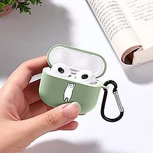 JOYLAND Funny Cat Case for AirPods 3 2021 with Keychain,Cartoon Cat Case for Women Men Girls Boys,Green Smooth TPU Silicone Protective Cover Compatible with Apple AirPod 3rd Generation 2021