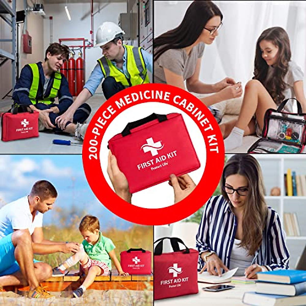 Protect Life First Aid Kit for Home/Business | HSA/FSA Eligible Emergency Kit | Hiking First aid kit Camping | Travel First Aid Kit for Car|Small First Aid Kit Travel/Survival Medical kit - 200 Pieces