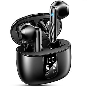 Wireless Earbud Bluetooth 5.3 Headphones 40H Playtime Earphones with HD Dou-Mic, Sports Bluetooth Headphones with Digital LCD Display, IP7 Waterproof Headphones Noise Cancelling Earbud Touch Control