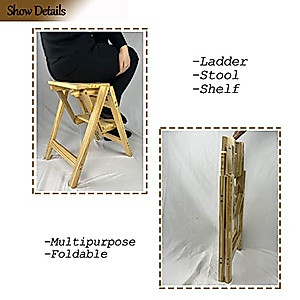 LUCEAE Step Stool,Wooden Folding2Steps Wide Tread Step Stool,Portable Stepladder/Step Chair,Non-Slip and Lightweight,Multifunctionalhome,Office