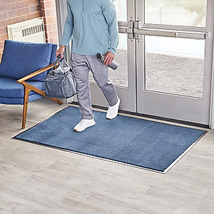 Consolidated Plastics Economy Indoor/Outdoor Entrance Floor Mat with Non-Slip Rubber Backing, Absorbs Water, 18 Oz Heavy Duty Carpet Rug Commercial Grade (4' x 6', Blue)