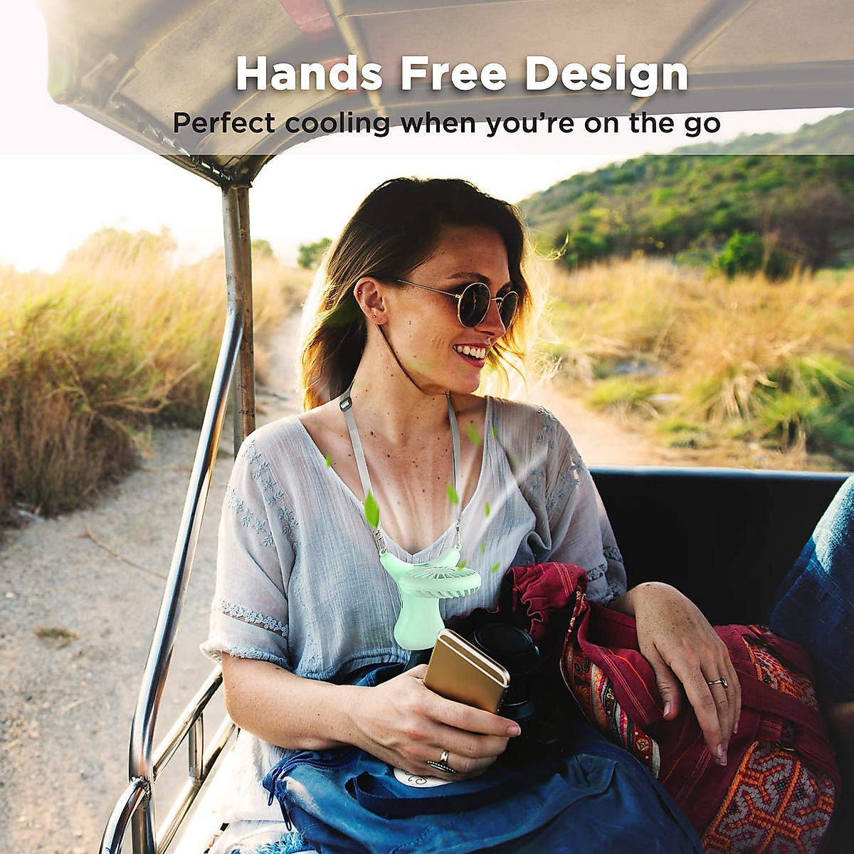 OUTXE Personal Necklace Mini Fan 3000mAh Hands-Free Portable Fan USB 3 Settings, Folding Electric Cooling Fan Handheld Fan