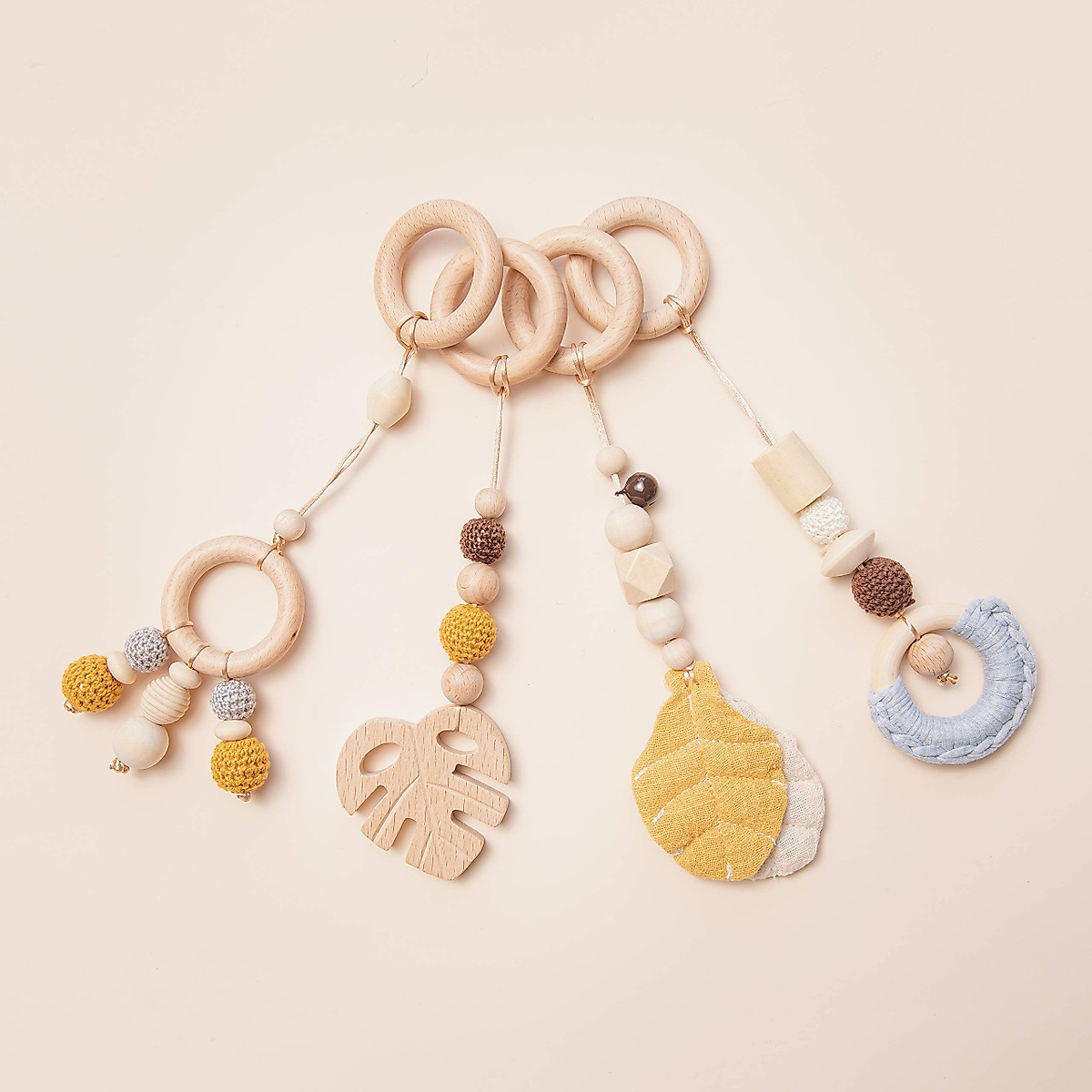 let's make Organic Wooden Play Gym with 4 Hanging Toys Foldable Baby Play Gym Frame Activity Center Hanging Bar Baby Tummy Time Play Gym Ideal Gift for Newborn Baby Boys Girls/Yellow