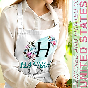 Kitchen Floral Apron Gift for Mother's Day - Personalized Mom Aprons Gifts w/Pockets w/Name for Mother Men for Grilling Cooking BBQ Baking Customized Funny Chef Apron for Mommy Custom Grandpa Gift C1