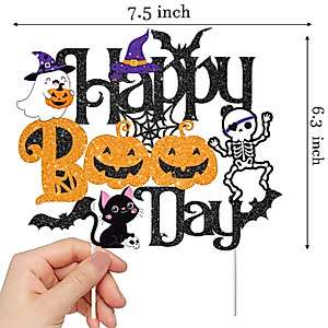Halloween Happy Boo Day Cake Topper Glittery Halloween Little Boo Party Cake Topper Halloween Baby Shower Decoration for Spooky House Ghost Bat Pumpkin Theme Birthday Party Baby Shower Supplies