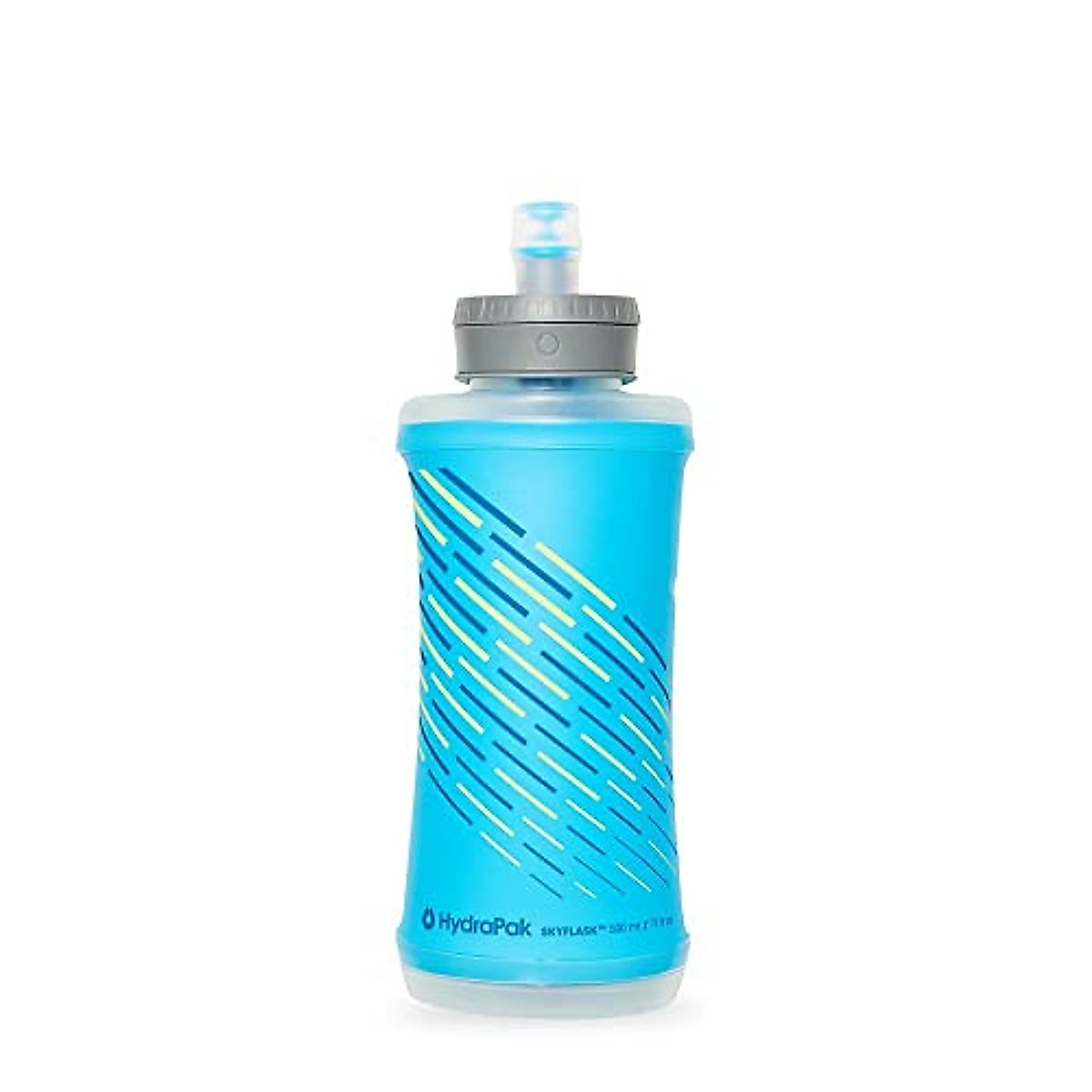 Hydrapak SkyFlask 500ml - Lightweight Collapsible Handheld Running Water Bottle Soft Flask - (500 ml/16 oz) - Adjustable Handstrap, Spill-Proof Cap, Malibu Blue