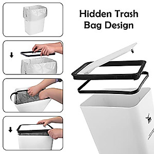 XPIY Trash Can with Lid, 2 Pack 4 Gallons/15 Liters Garbage Can with Press Top, Small, Dog Proof, Plastic Trash Bin, Waste Basket for Bathroom|Kitchen|Bedroom|Office|Living Room|Study (White)