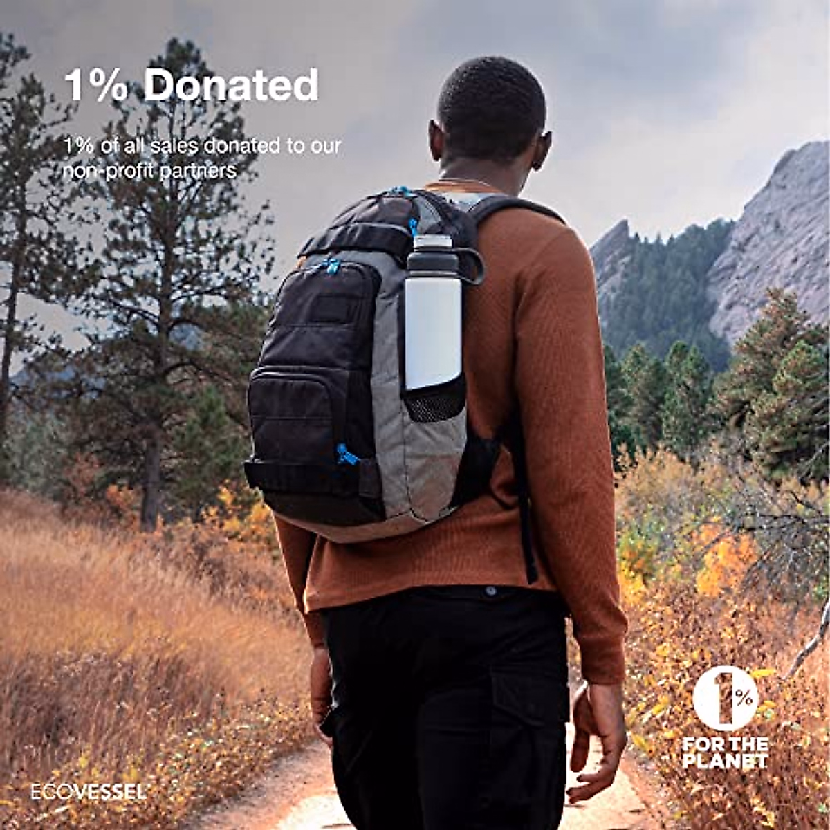 EcoVessel Stainless Steel Water Bottle with Insulated Dual Lid, Insulated Water Bottle with Strainer and Silicone Bottle Bumper, Coffee Mug – 24oz (Navy Nightfall)