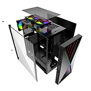 Bgears b-BlackWidow-RGB Black Gaming PC ATX case, Special Ripple effect Front Panel, Tempered Glass side. 2 x USB3.0, 3 x PWM 120mm ARGB Fans, Fan Controller with Remote, Support up to EATX board