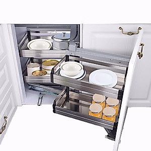 Treliamd Pull Out Blind Corner Cabinet Organizer Right Swing, 2 Tiers Slide Out Kitchen Cabinet Organizer, Opening Chrome Soft Close Blind Corner with Four Shelf for 33.86''Wx19.7''Dx22.84''H