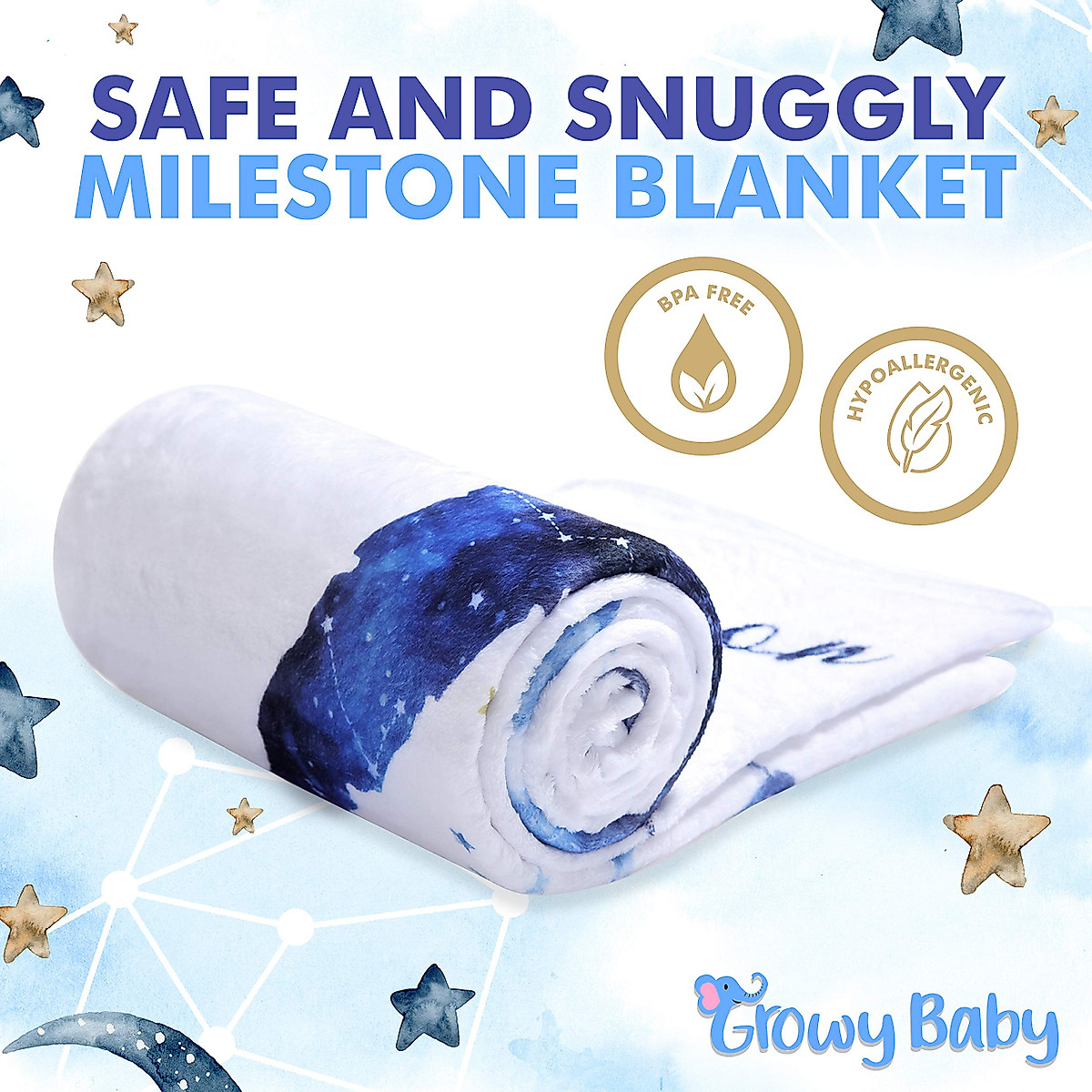 GROWY BABY Monthly Milestone Blanket Boy & Girl - Moon & Owl Baby Monthly Milestone Blanket Baby Boy Gifts - Nursery Decor Newborn Baby Shower Unisex Baby Milestone Blanket Girl - 60"x40"