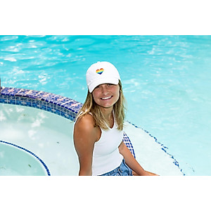 Funky Junque Dad Hat Unconstructed LGBTQ Gay Pride Cap - Rainbow Heart White