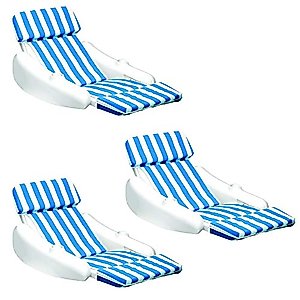 SunChaser Swimming Pool Padded Floating Luxury Lounge Chair, Blue (3 Pack)
