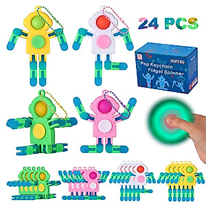 ZQFTZQ 24Pcs Pop Fidget Spinners Bulk - Deformable Astronaut Fidget Spinner Keychain Robot Gyro Fidget Spinner for Kids Adults Glow in The Dark Sensory Toys Christmas Party Favors Classroom Prizes
