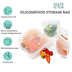 Reusable Storage Bags, 3 Pack Reusable Freezer Bags, Thickened Leakproof Record Date Time Reusable Silicone Bags For Cured Meats, Fruits, Sandwiches, Travel Supplies, Home Storage