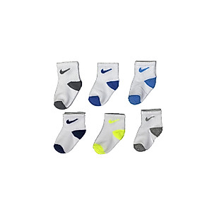 Nike Baby Lightweight Ankle Socks 6 Pack (White(MN0299-B9F)/G, 12-24 Months)