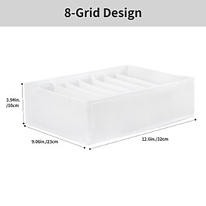 Remittur 4 Packs T-shirt Drawer Organizers for Clothing,8 Cells Compartment Storage Box Wardrobe Clothes Organizer,Clothes Organizer for Folded Clothes,T-shirt,Tank Tops,Legging,Baby Clothes(White)