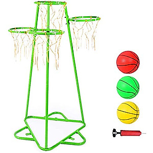 TERMATION Kids Basketball Hoop Portable Basketball Stand with 4 Hoops at Varying Heights and 3 Balls Toy Set for Age 3 Years and Up for Toddlers Indoor and Outdoor Sport Games (Green)
