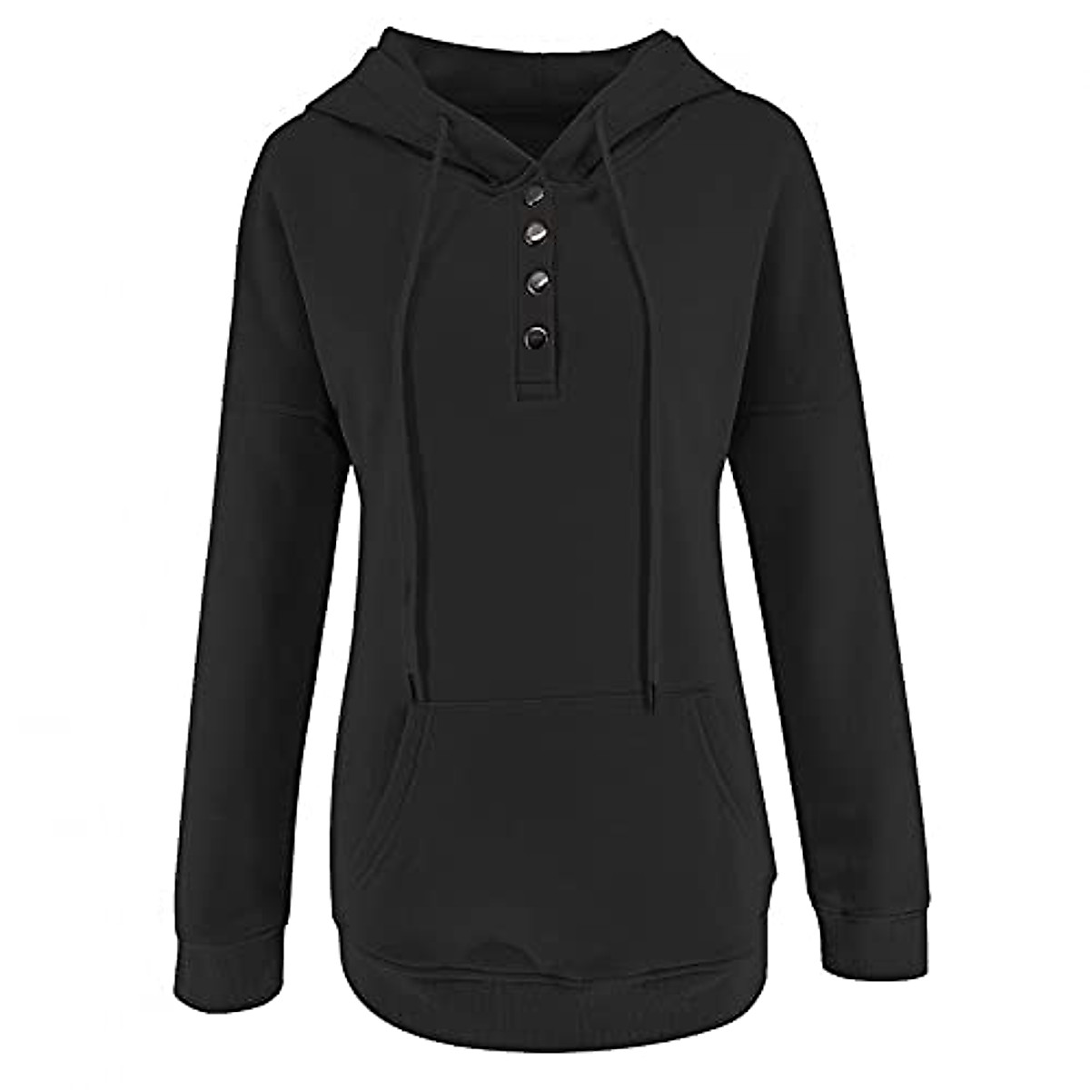 Baralonly Pullover for Womens Button Down Hoodies Drawstring Hooded Pocket Blouses Casual Long Sleeve V Neck Sweatshirts