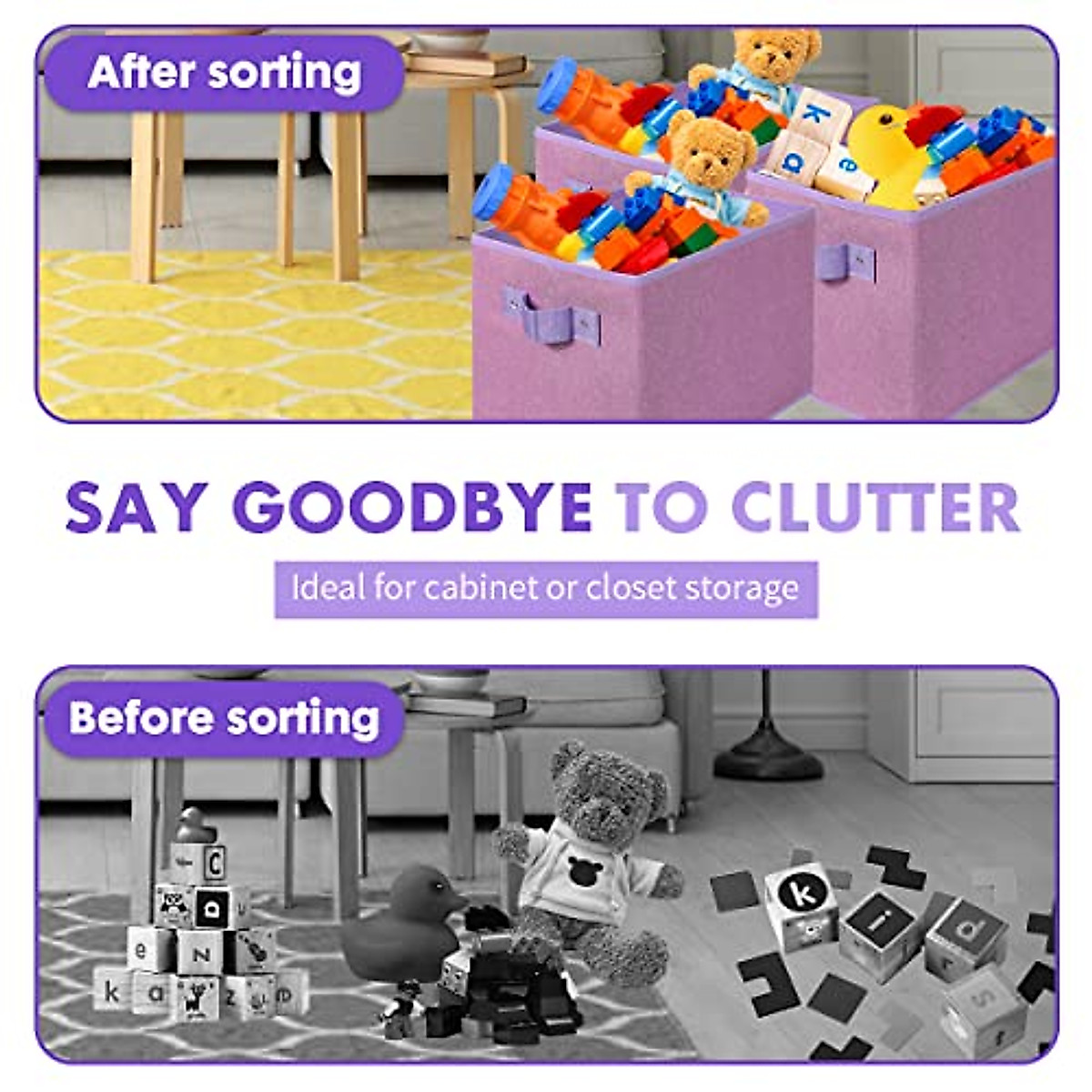 ShellKingdom Storage Bins, Foldable Storage Baskets for Shelves, Closets, Home Organizing, with Reinforced Handles, 14.37 x 10 x 9.8 inches, 3 Pack - Lavender