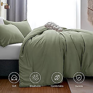 CozyLux Olive Green Comforter Set Full Size, 3 Pieces Solid Breathable Quilted Style Bedding Sets, Luxury Fluffy Soft Microfiber Comforter for All Season(1 Comforter & 2 Pillowcases)