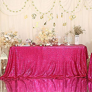 Eternal Beauty Sequin Tablecloth, 60x102 Rectangle Sequin Tablecloth for Party Cake Dessert Table Exhibition Events,Hot Pink