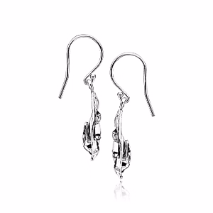 925 Sterling Silver Dangle Drop Earrings Free Form With 2 White Round Cubic Zirconia, Antique finish, Hypoallergenic, Nickel and Lead-free, French Wire Earring Back