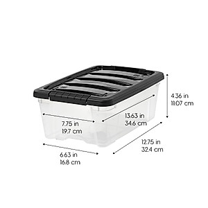 IRIS USA 6 Qt Stackable Plastic Storage Bins with Lids, 8 Pack - BPA-Free, Made in USA - See-Through Organizing Solution, Latches, Durable Nestable Containers, Secure Pull Handle - Clear/Black