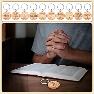 Siifert 50 Sets Christian Gifts Set Include Wooden Bible Verse Keychain Inspirational Scripture Cards with Bible Verses and White Organza Bags for Men Women Office School Church Supplies (Round)