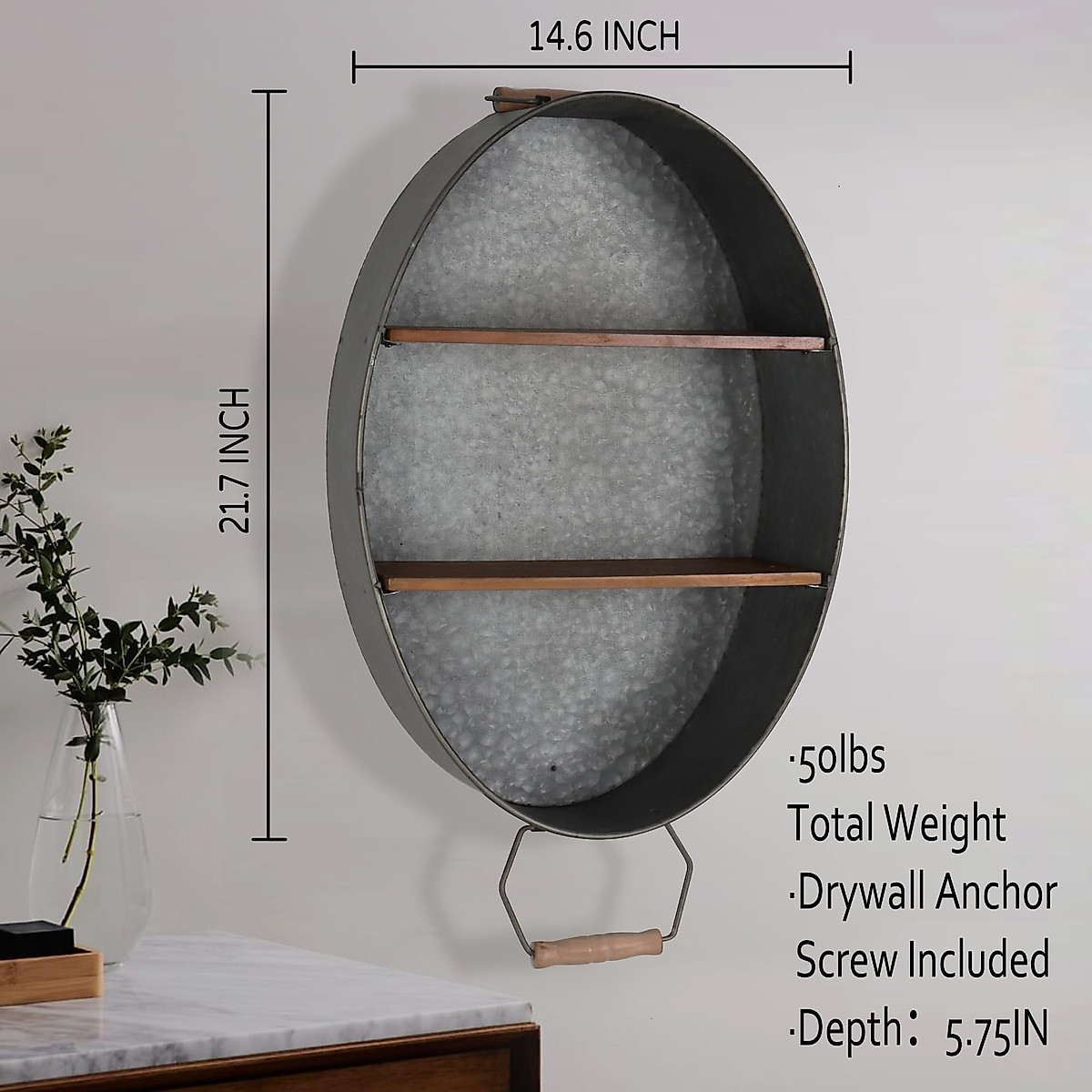 Oakrain Galvanized Wash Tub with Shelves | Towel Racks for Bathroom | Bathroom Wall Shelves | Farmhouse Rustic Bathroom Decor | 2 Tier Wall Towel Holder with Wood Shelf | Galvanized Shelf Wall