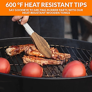 Boxiki Kitchen Tongs for Cooking with Wooden Tips - Nonstick Cooking Tongs & Salad Tongs for Serving Food, Grilling, Cooking, BBQ and Tossing Salad - Made of Natural Walnut Wood, Size 12-inch