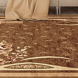 Superior Indoor Area Rug, Jute Backing, Modern Plush Rugs for Entryway, Living Room, Kitchen Floors, Bedroom, Hallway, Farmhouse Floral Rugs, Ruban Collection, 4' x 6', Beige Brown