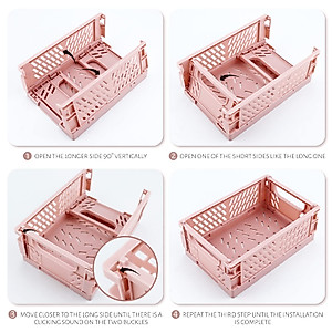 YETOOME 4 Pack Mini Plastic Baskets for Shelf Storage Organizing, Small Plastic Baskets, Folding Storage Crate for Home Kitchen Classroom Bedroom Bathroom Office (5.9 x 3.8 x 2.2 in)